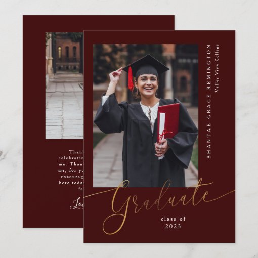 Graduate Burgundy Gold Graduation Announcement | Zazzle