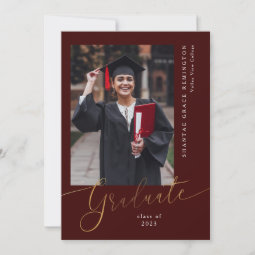 Graduate Burgundy Gold Graduation Announcement | Zazzle