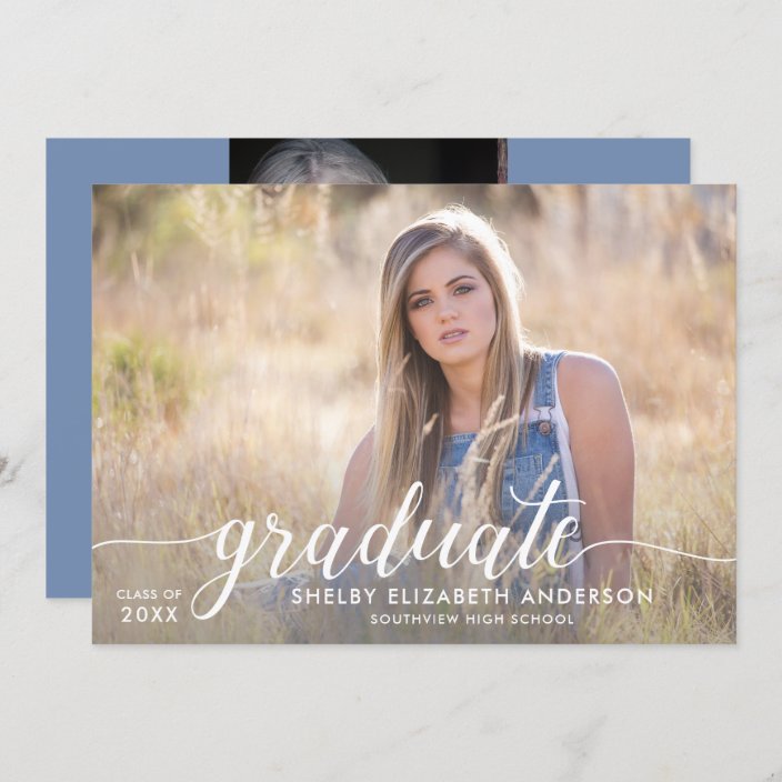 Graduate Calligraphy | 2 Photo Graduation Invitation | Zazzle.com
