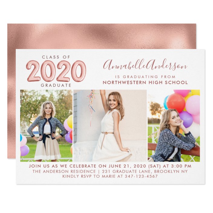 Graduate Class 2020 Rose Gold Balloon Graduation Invitation | Zazzle.com