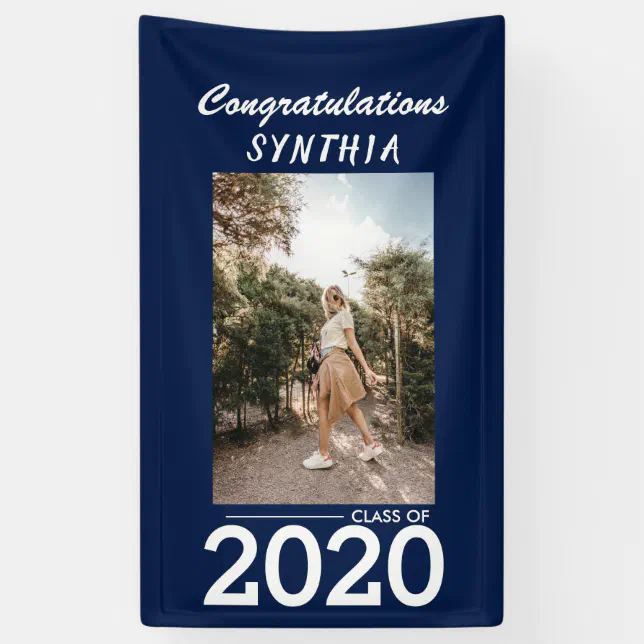 Graduate Class of 2020 | Navy Blue Photo Yard Sign | Zazzle