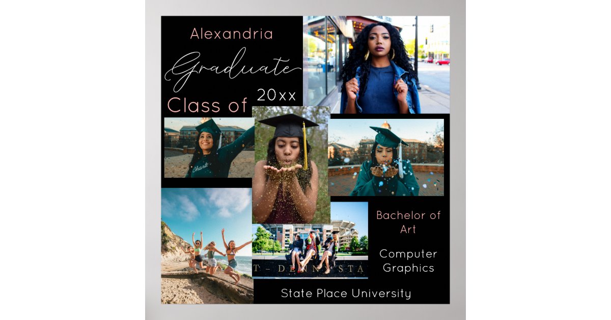 Graduate Class of College Photo Collage 3- Black Poster | Zazzle