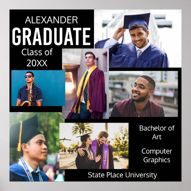 Graduate Class of College Photo Collage 4- Black Poster | Zazzle