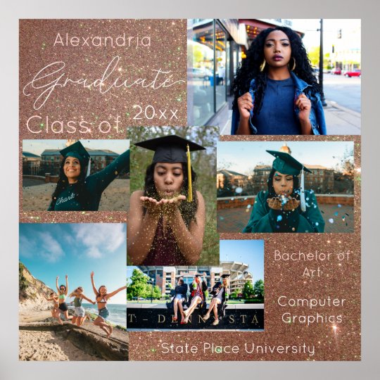Graduate Class of Photo 3- Rose Gold Glitter Poster | Zazzle.com