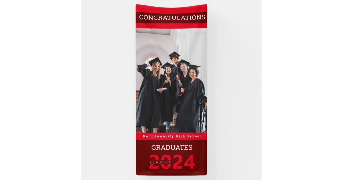 Graduate Class Red Burgundy Photo Graduation Banner | Zazzle