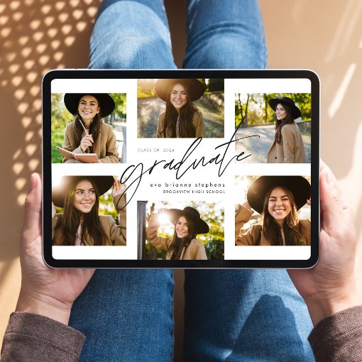 Graduate collage six photo modern graduation announcement | Zazzle