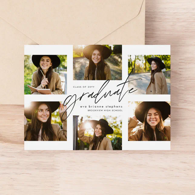 Graduate collage six photo modern graduation announcement | Zazzle