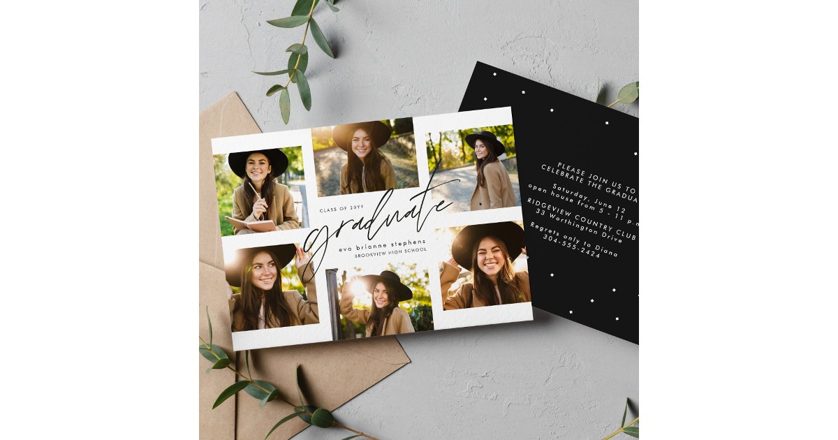 Graduate collage six photo modern graduation invitation | Zazzle