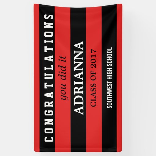Graduate Congratulations Black And Red Stripes Banner | Zazzle