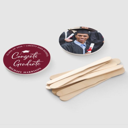 Graduate Congratulations Photo Burgundy Hand Fan | Zazzle