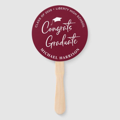 Graduate Congratulations Photo Burgundy Hand Fan | Zazzle