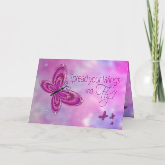 Graduate, CONGRATULATIONS, Pink Glitzy Butterfly Card | Zazzle.com