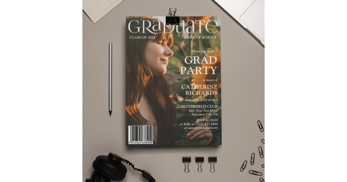 Graduate Cover Photo Magazine Graduation Party Invitation | Zazzle