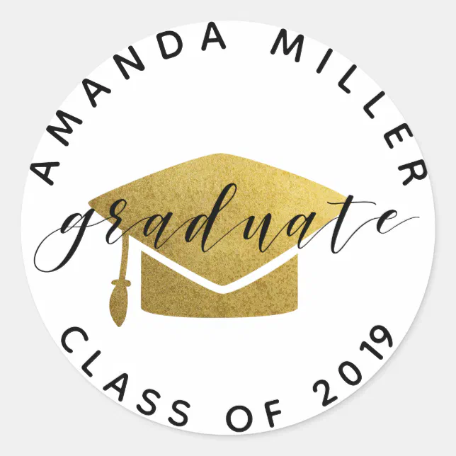 Graduate custom sticker gold cap personalized | Zazzle