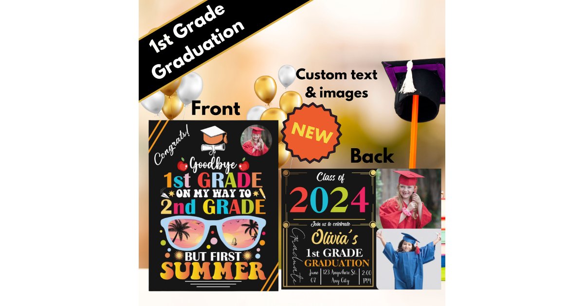 Graduate Custom Text & Image 1st Grade Graduation Announcement Postcard ...
