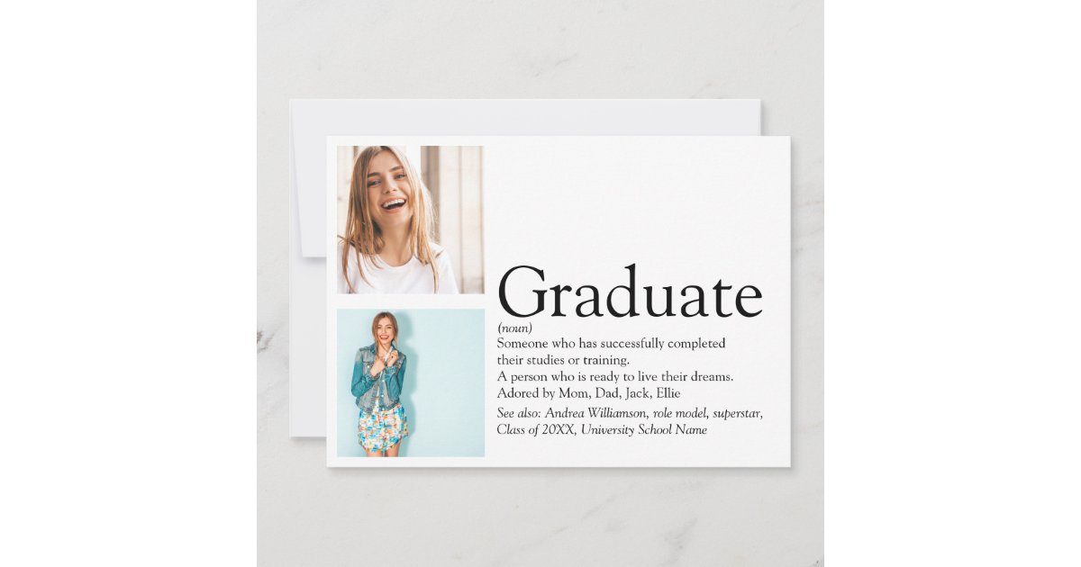 Graduate Definition 2 Photo Black And White Invitation | Zazzle