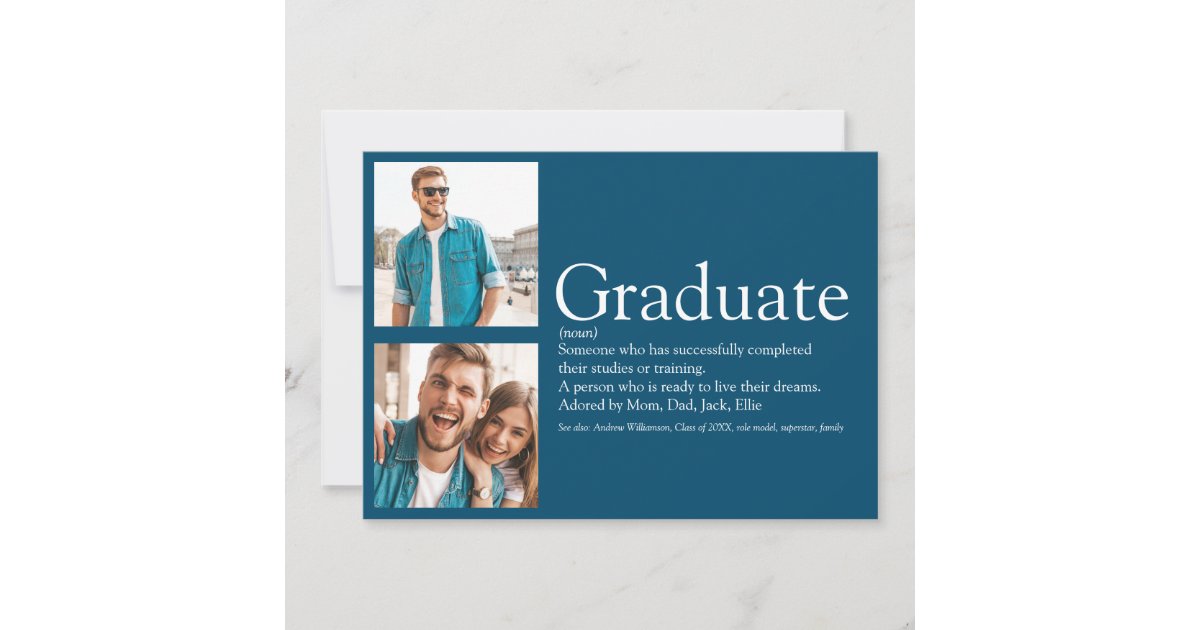 Graduate Definition 2 Photo Modern Blue Invitation | Zazzle