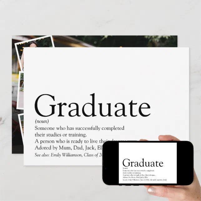Graduate Definition Graduation Party 4 Photo Invitation | Zazzle