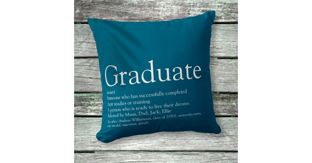 Graduate Definition Modern Blue Typography Throw Pillow | Zazzle