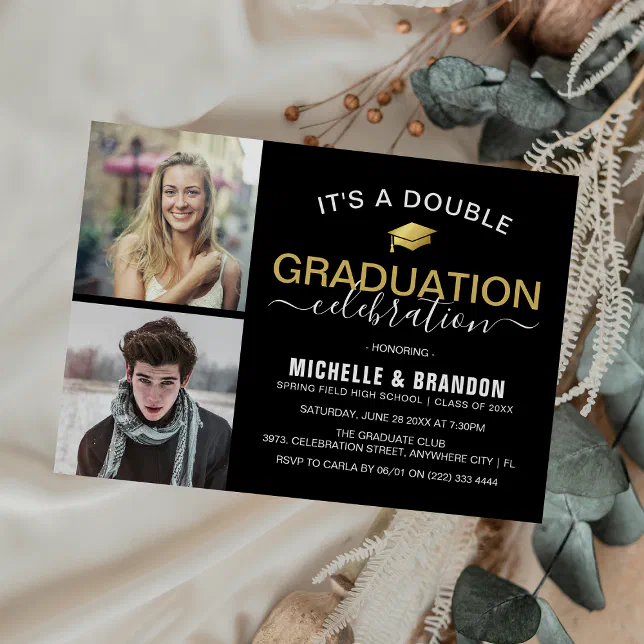 Graduate Double Celebration Graduation Party Photo Invitation | Zazzle