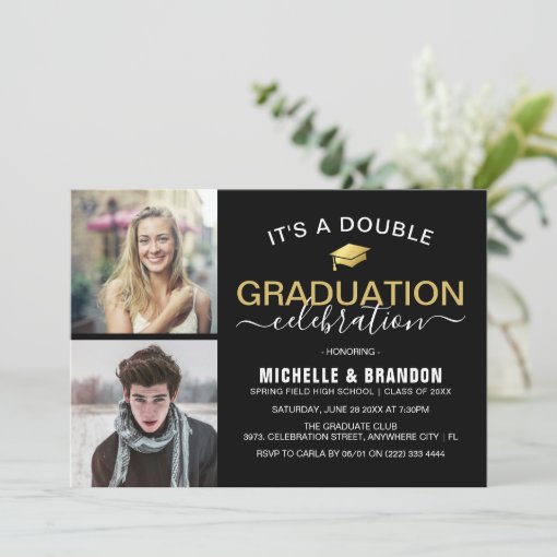 Graduate Double Celebration Graduation Party Photo Invitation | Zazzle