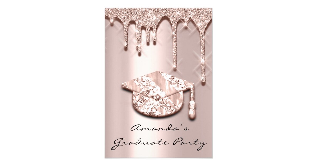 Graduate Drips Rose Powder Cap3D Effect Glam Invitation | Zazzle.com