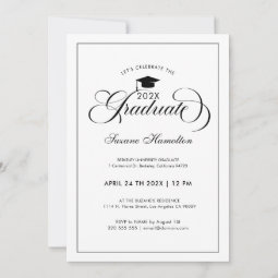Graduate Elegant Black White Script Typography Invitation | Zazzle