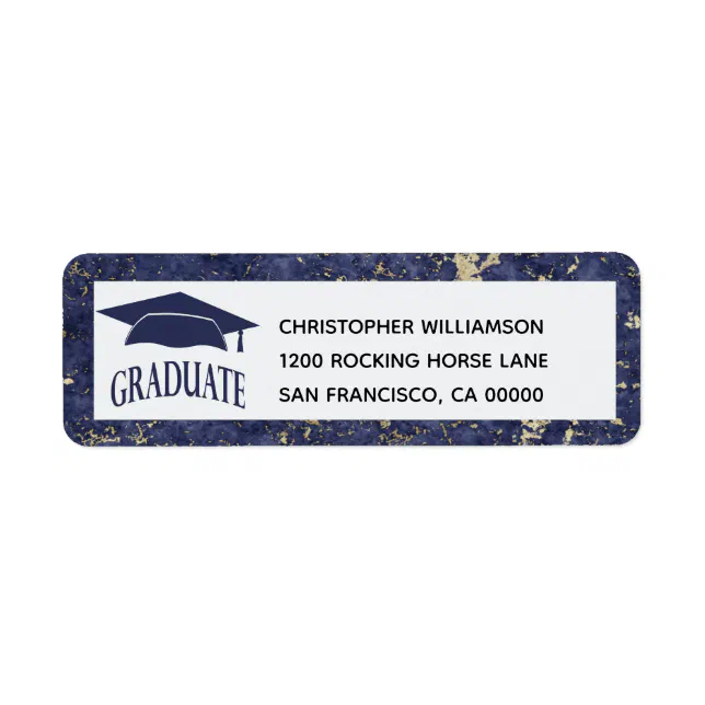 Graduate Elegant Blue White Marble Label | Zazzle