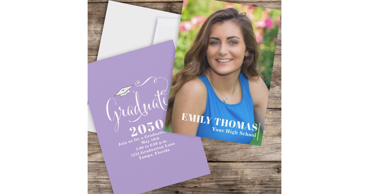 Graduate Elegant Calligraphy Script Pink Photo Invitation | Zazzle