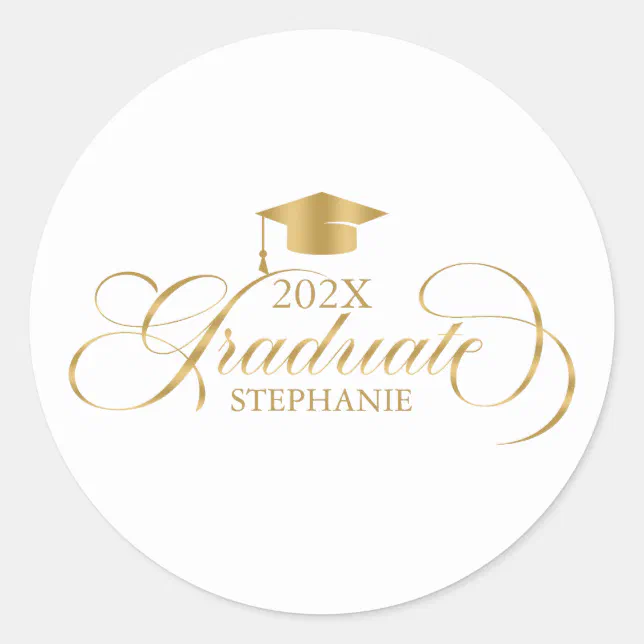 Graduate Elegant Gold Script Typography Classic Round Sticker | Zazzle