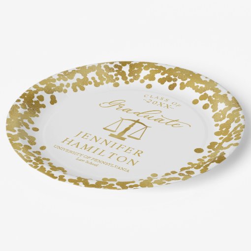 Graduate Elegant Gold White Law School Graduation Paper Plates | Zazzle