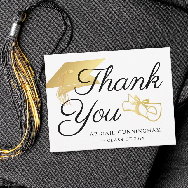 Graduate Faux Gold Foil Cap Diploma Thank You | Zazzle