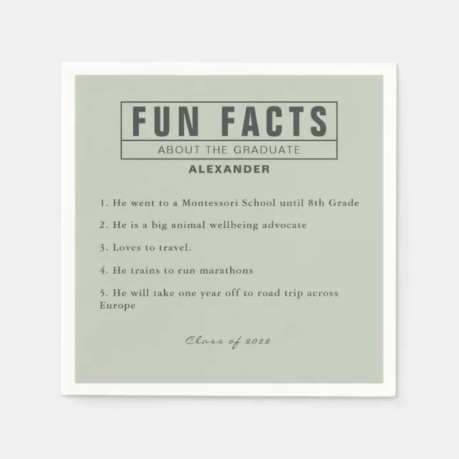 Graduate Fun Facts Eucalyptus Green Paper Napkins | Zazzle