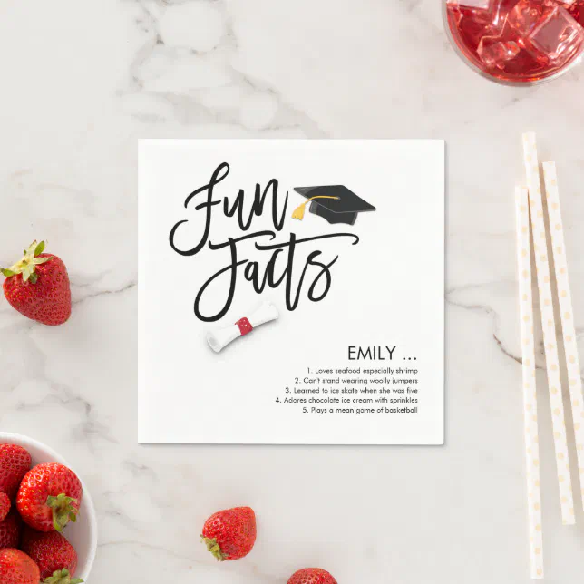 Graduate Fun Facts Script Grad Cap Diploma Napkins | Zazzle