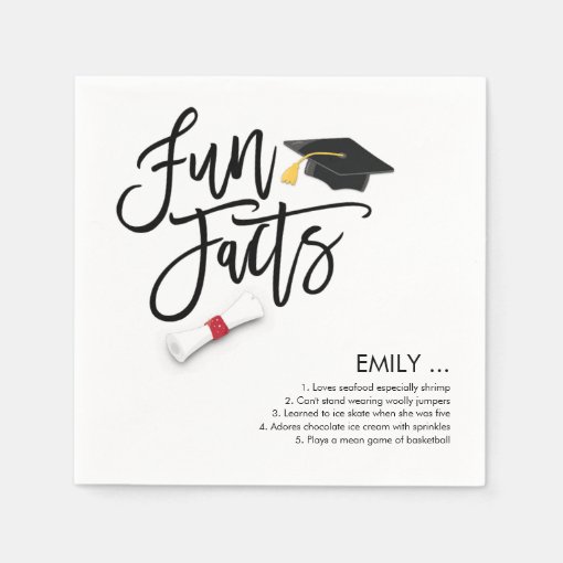 Graduate Fun Facts Script Grad Cap Diploma Napkins | Zazzle