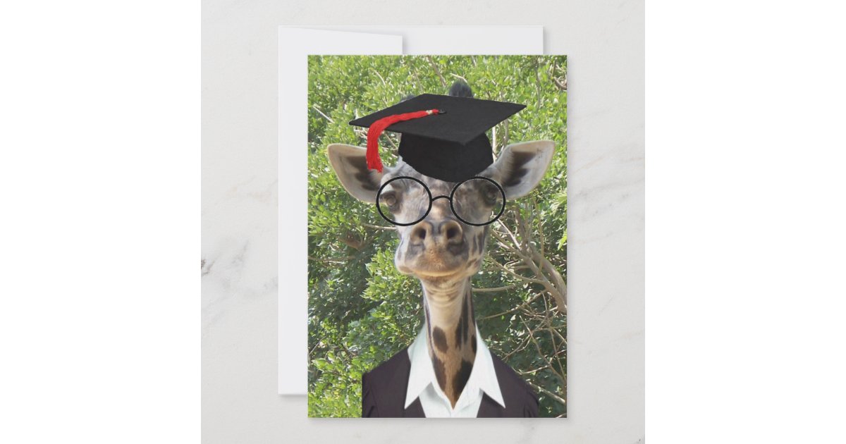 Graduate Giraffe Red Tassel Invitation | Zazzle