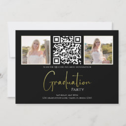 Graduate Gold Black Calligraphy Photo QR Code Invitation | Zazzle