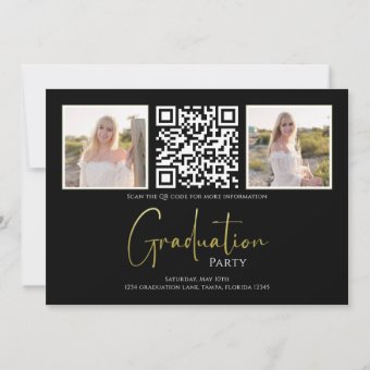 Graduate Gold Black Calligraphy Photo QR Code Invitation | Zazzle