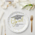 Graduate Gold Calligraphy Graduation Grad Cap Paper Plates | Zazzle
