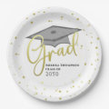 Graduate Gold Calligraphy Graduation Grad Cap Paper Plates | Zazzle