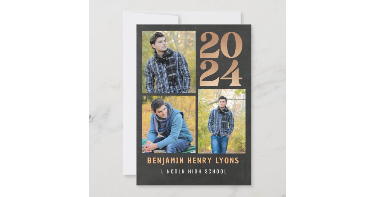 Graduate Gold Chalkboard Class of 2024 Printable Invitation | Zazzle
