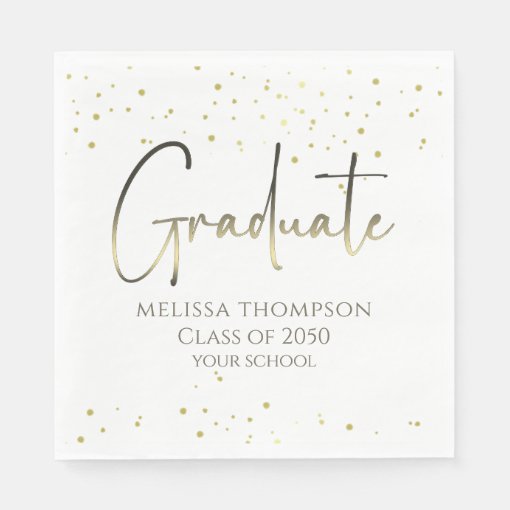 Graduate Gold Confetti Modern Calligraphy Luncheon Napkins | Zazzle