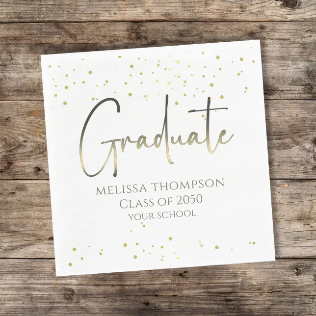 Graduate Gold Confetti Modern Calligraphy Luncheon Napkins | Zazzle