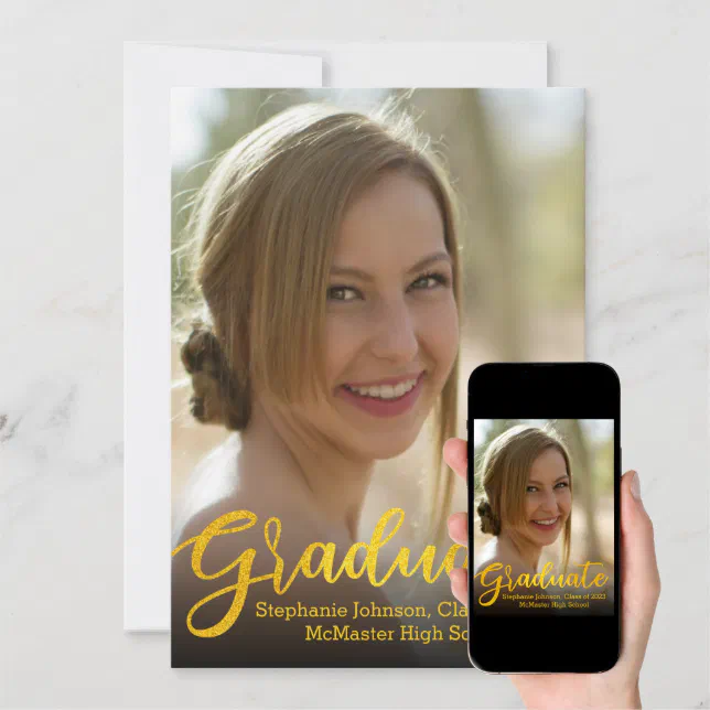 Graduate Gold Script Photo Class 2023 Graduation Invitation | Zazzle