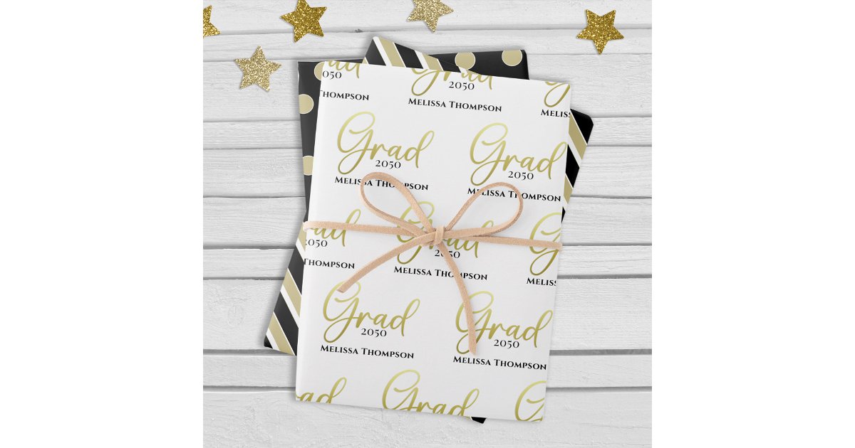 Graduate Grad Gold Calligraphy Script Modern Wrapping Paper Sheets | Zazzle