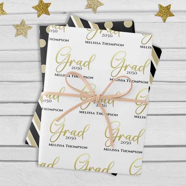 Graduate Grad Gold Calligraphy Script Modern Wrapping Paper Sheets | Zazzle