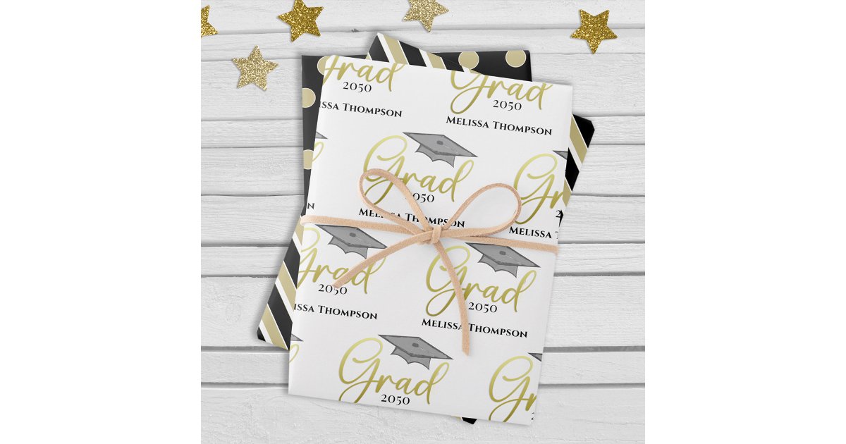 Graduate Grad Gold Graduation Script Cap Wrapping Paper Sheets | Zazzle