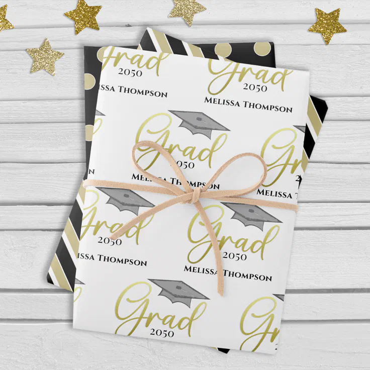 Graduate Grad Gold Graduation Script Cap Wrapping Paper Sheets | Zazzle