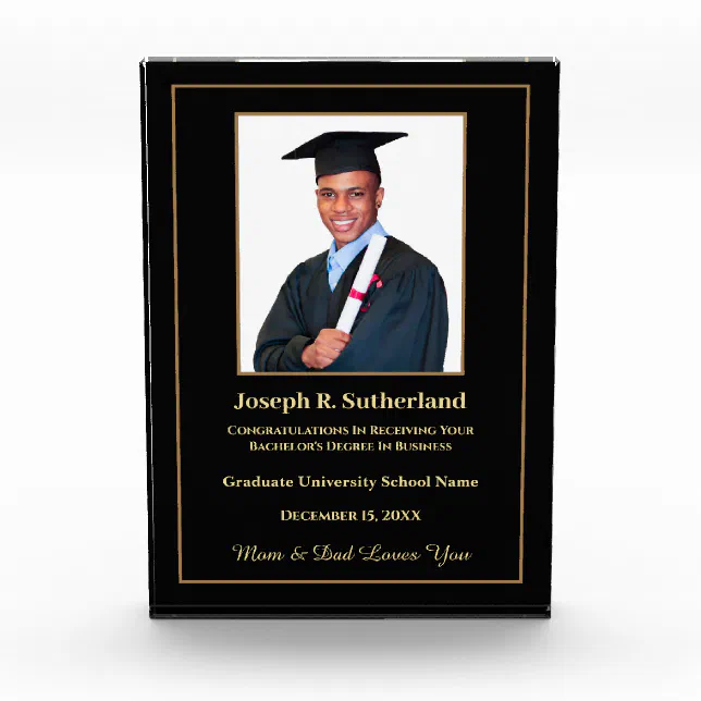 Graduate Graduation College Gold Modern Custom Photo Block | Zazzle