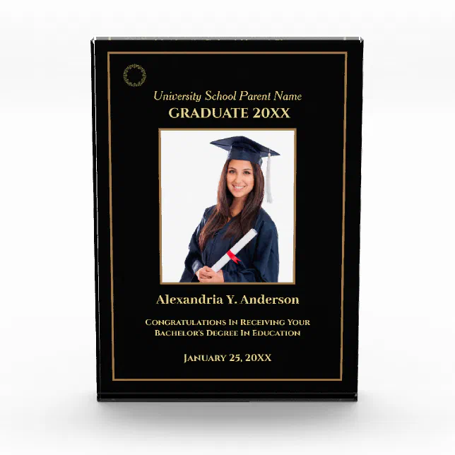 Graduate Graduation Gold Logo Modern Award Photo Block | Zazzle